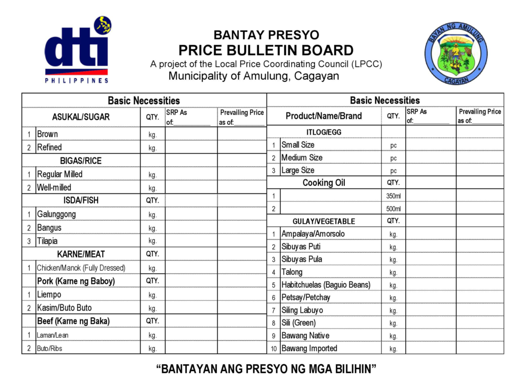 DTI Basic Necessities Price Bulletin Board - Amulung